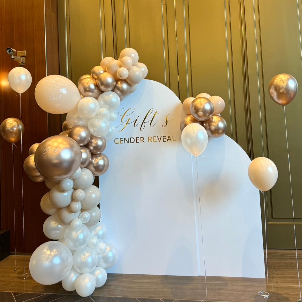 簡約高質感 香檳奶白金 性別揭示派對 | APRIL BALLOON 四月氣球